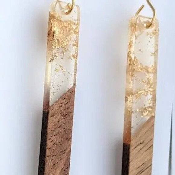 Jewelry | Handmade Rectangle Dangle Earrings Gold Leaf | Poshmark